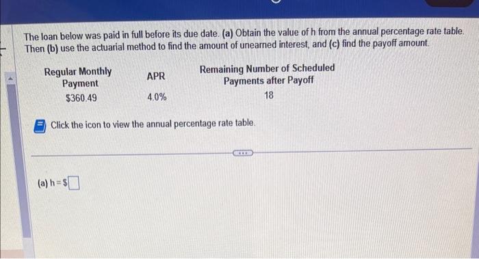 Solved The loan below was paid in full before its due date. | Chegg.com