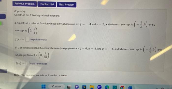 Solved Construct the following rational functions. a. | Chegg.com