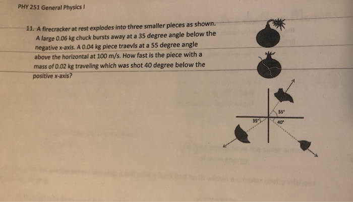 Solved A firecracker at rest explodes into three smaller | Chegg.com