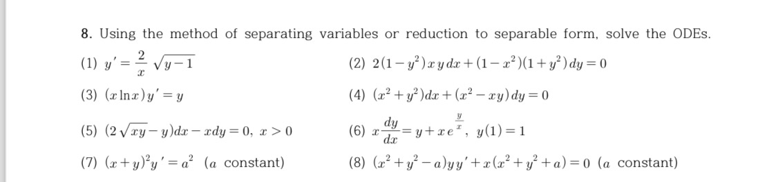 Solved Using the method of separating variables or reduction | Chegg.com