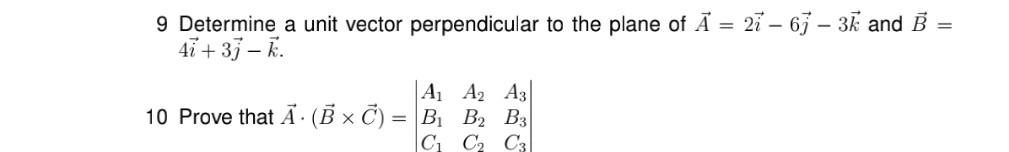Solved 9 Determine a unit vector perpendicular to the plane | Chegg.com