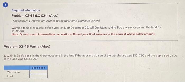 Required information Problem 02-45 (LO 02-1) (Algo) | Chegg.com