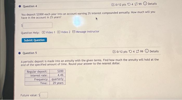 Solved You deposit $2000 each year into an account earning | Chegg.com