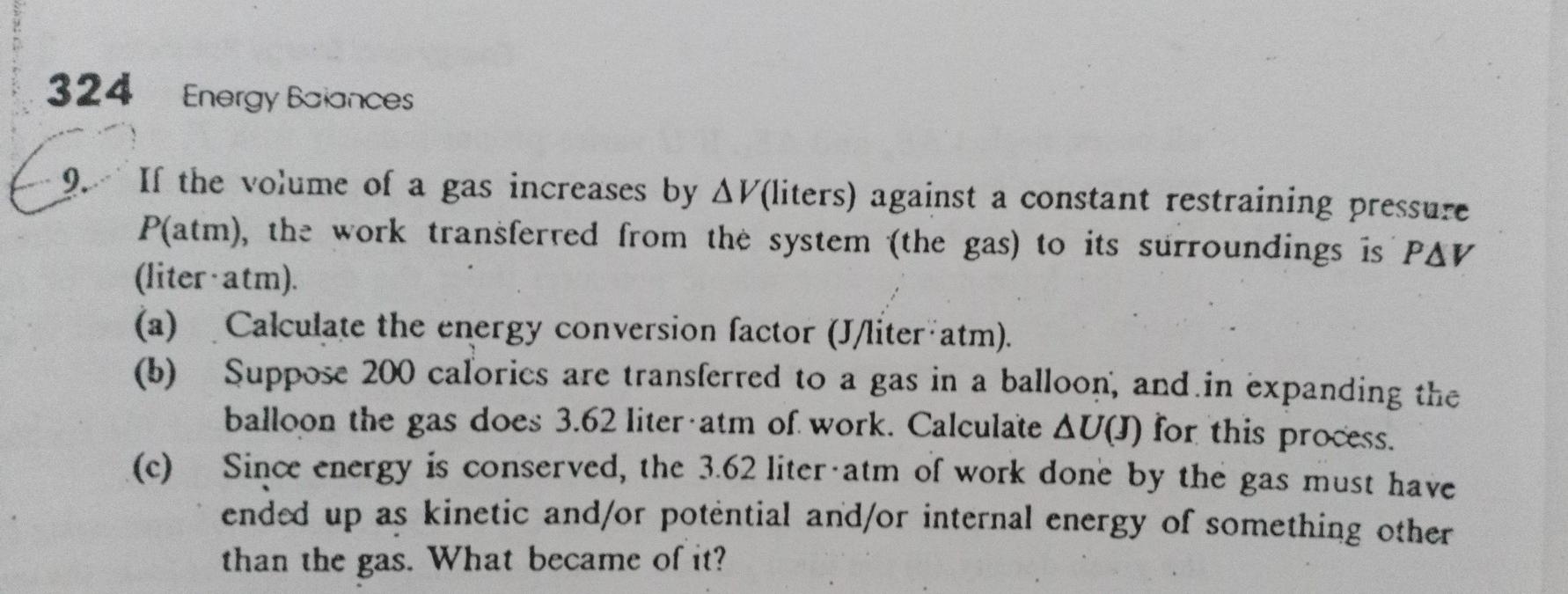 Solved if the volume gas increases by ∆V (liters) against a | Chegg.com