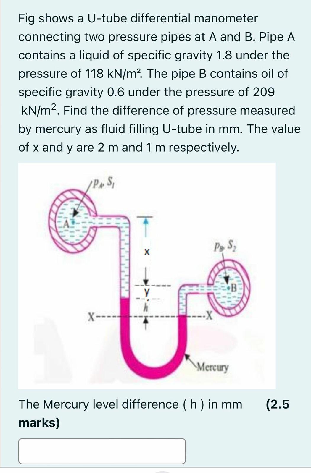 Solved Fig shows a U-tube differential manometer connecting | Chegg.com