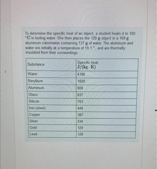 Solved To determine the specific heat of an object, a | Chegg.com