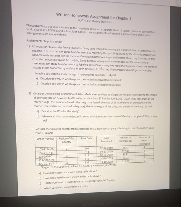 Solved Written Homework Assignment for Chapter 1 MATH-138 | Chegg.com