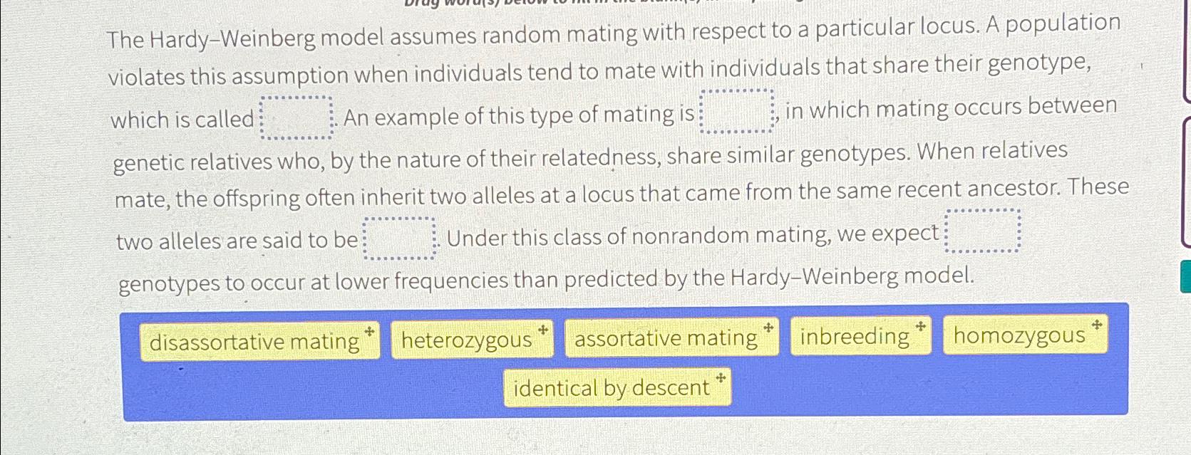 Solved The Hardy-Weinberg model assumes random mating with | Chegg.com