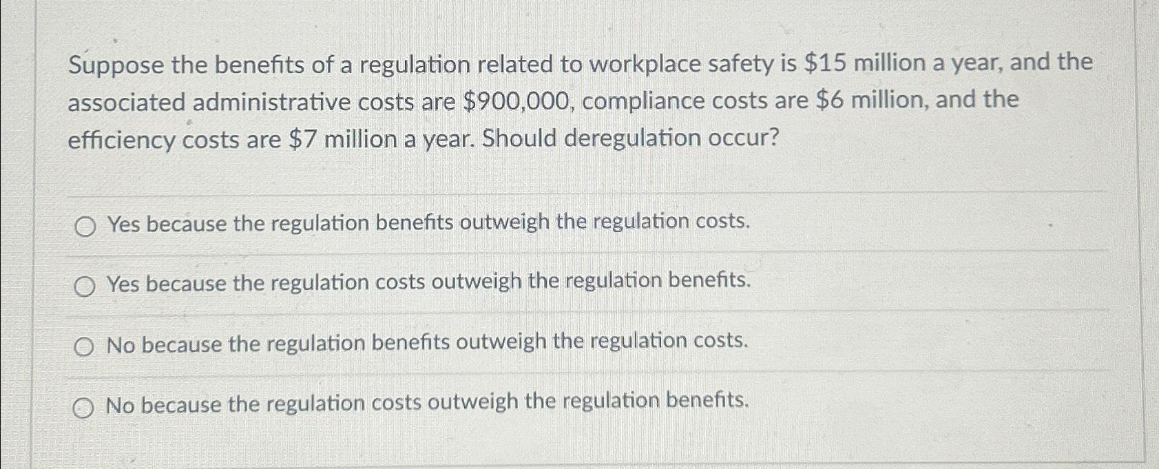 Solved Suppose the benefits of a regulation related to | Chegg.com