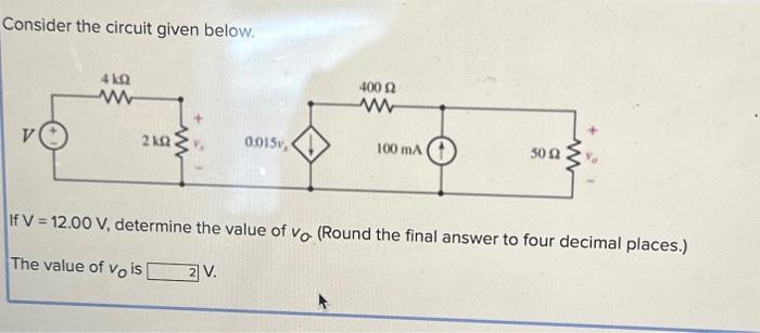 Solved Consider the circuit given below. If V=12.00 V, | Chegg.com
