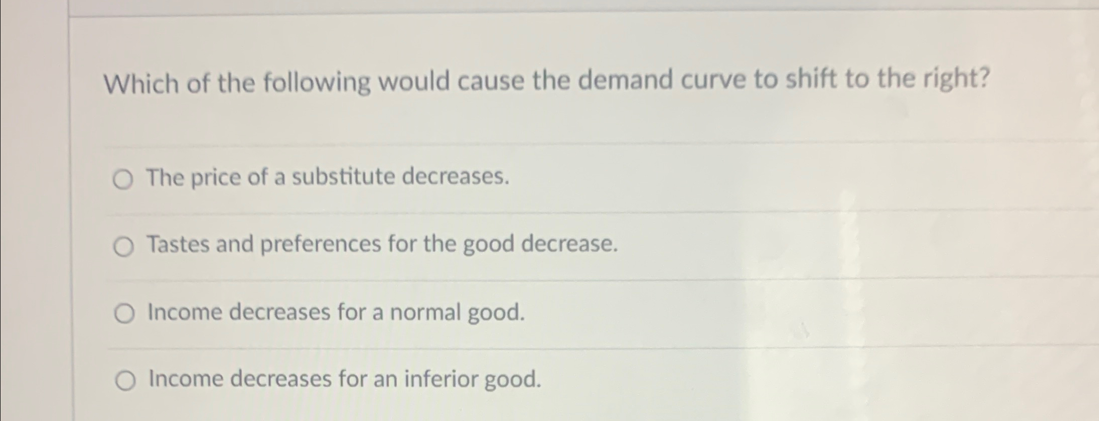 Solved Which of the following would cause the demand curve | Chegg.com