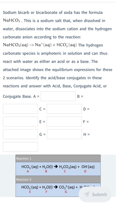 Solved Sodium bicarb or bicarbonate of soda has the formula | Chegg.com