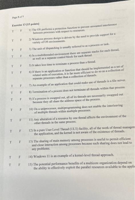 Solved Exereise 13 [15 points] TE 1) The OS performs a | Chegg.com