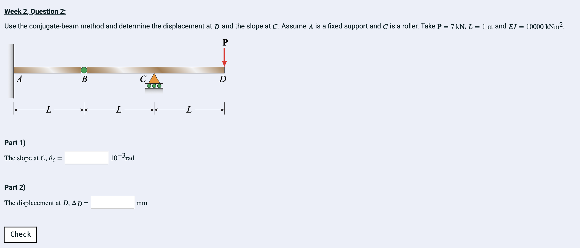 Solved Week 2, ﻿Question 2:Use the conjugate-beam method and | Chegg.com