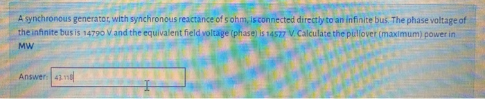 Solved A synchronous generator, with synchronous reactance | Chegg.com
