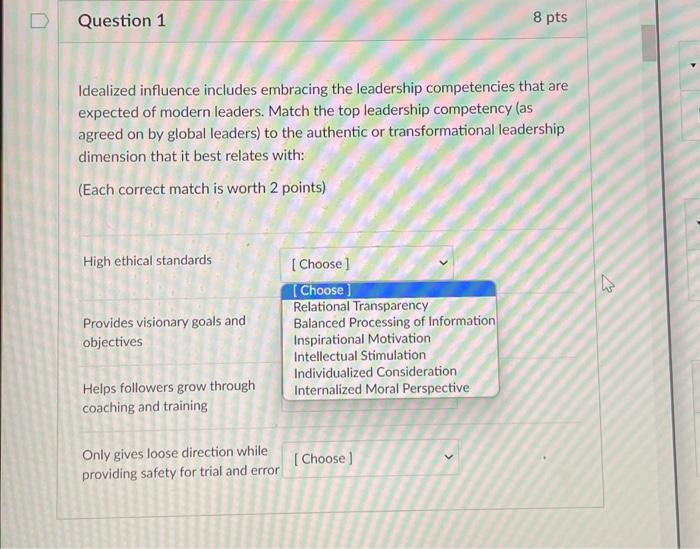 Solved Idealized influence includes embracing the leadership | Chegg.com