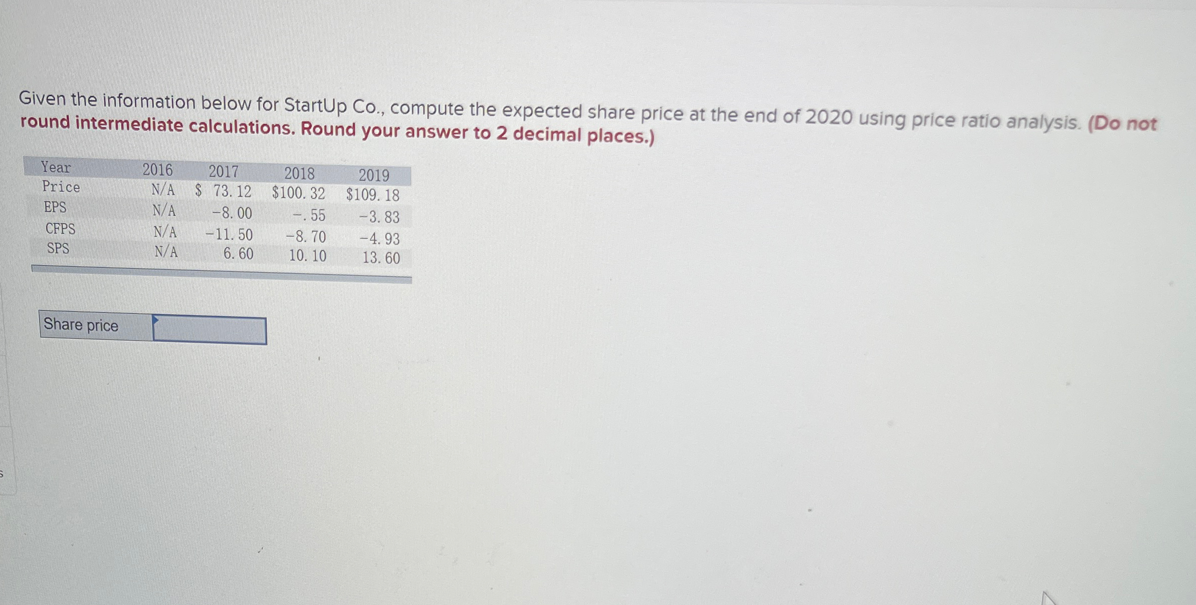 Solved Given the information below for StartUp Co., ﻿compute | Chegg.com