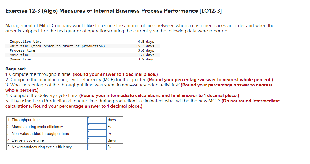 Solved Exercise 12-3 (Algo) ﻿Measures of Internal Business | Chegg.com