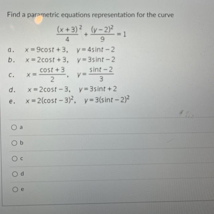 Solved Find a parametric equations representation for the | Chegg.com