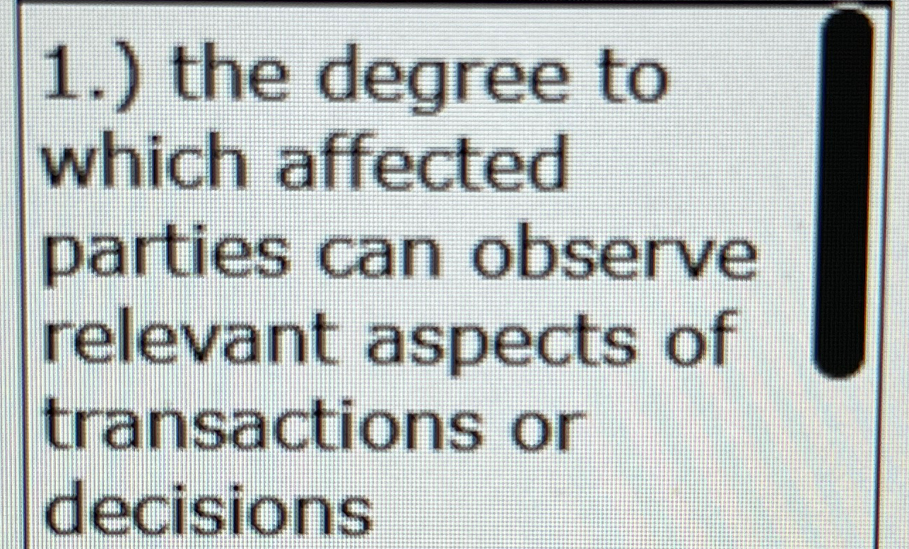 Solved 1.) ﻿the degree to which affected parties can observe | Chegg.com