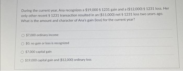 Solved During the current year, Ana recognizes a | Chegg.com