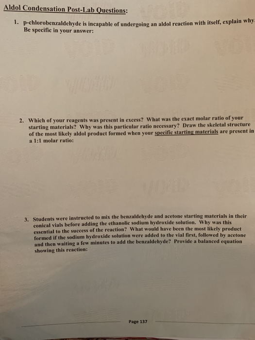 Solved Aldol Condensation Post-Lab Questions: 1. | Chegg.com