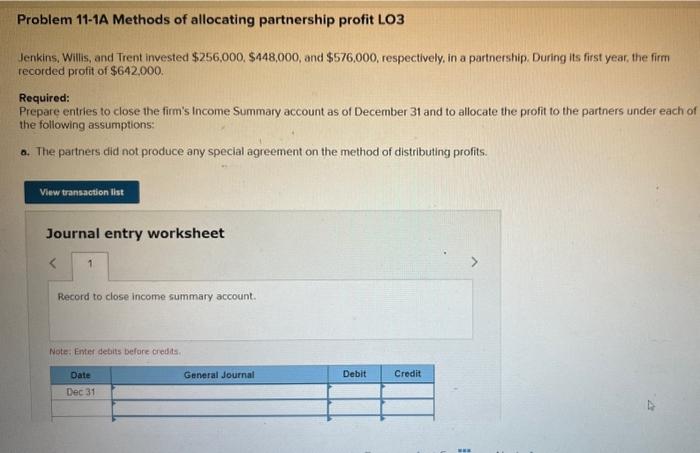 Solved Problem 11-1A Methods of allocating partnership | Chegg.com