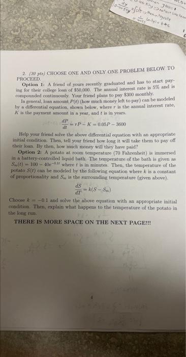 Solved 2 (So pts) CHOOSE ONE AND ONIX ONE PROBLEM BETOW TO | Chegg.com