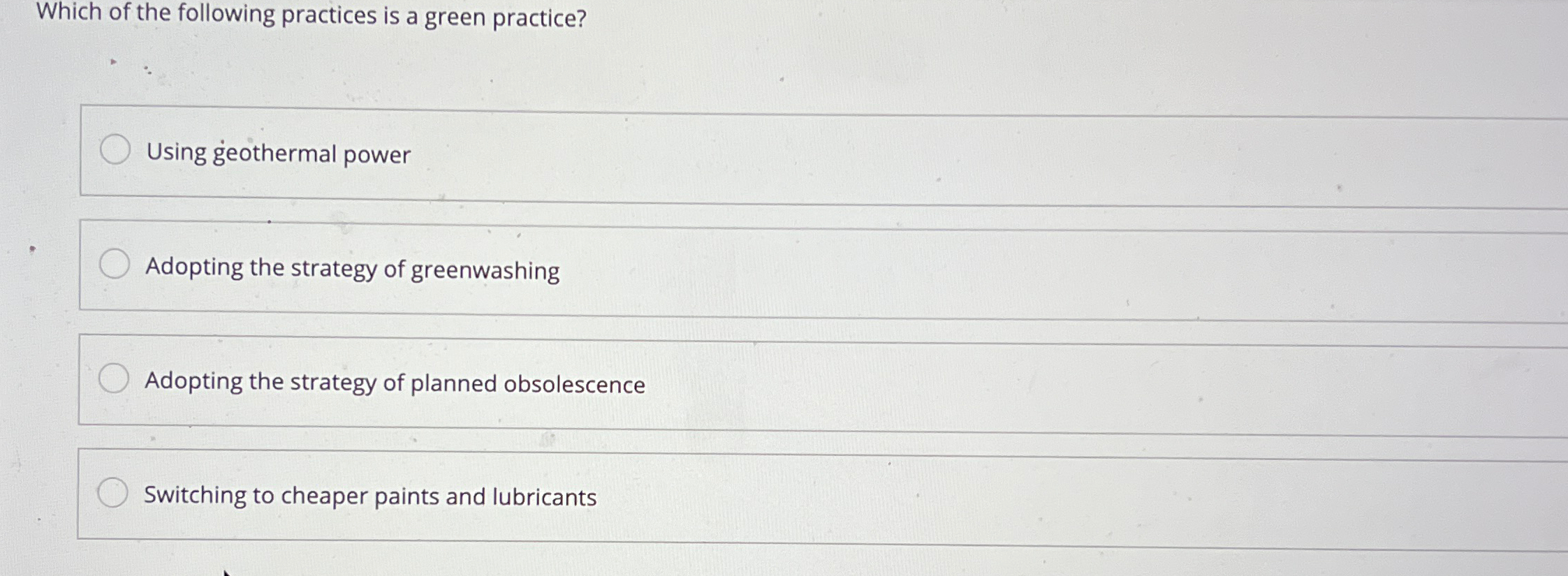 Solved Which of the following practices is a green | Chegg.com