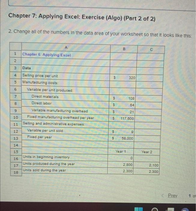 Chapter 7: Applying Excel: Exercise (Algo) (Part 2 of | Chegg.com