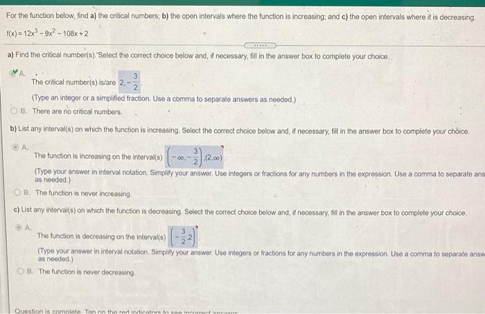 Solved For the function below, find a) the critical numbers; | Chegg.com