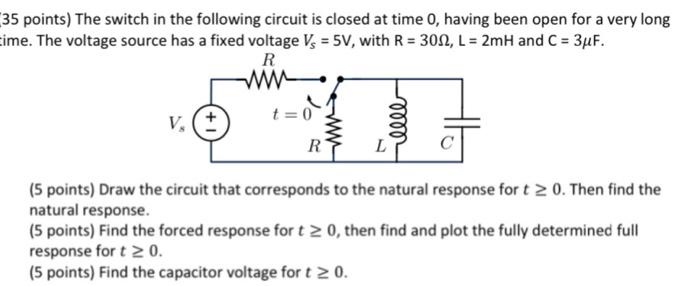 Solved 35 points) The switch in the following circuit is | Chegg.com
