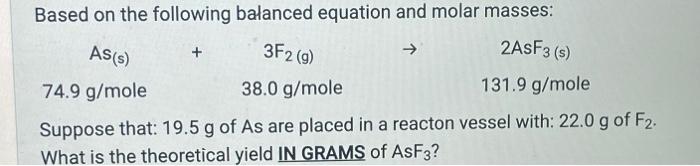 [Solved]: Based on the following balanced equation and molar