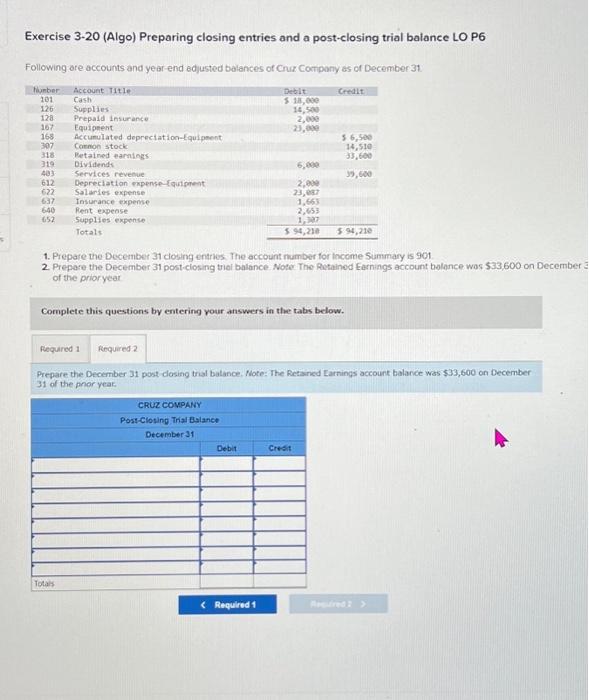 Solved S Exercise 3-20 (Algo) Preparing closing entries and | Chegg.com