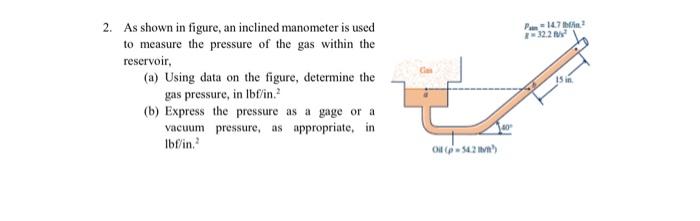 Solved 2. As shown in figure, an inclined manometer is used | Chegg.com