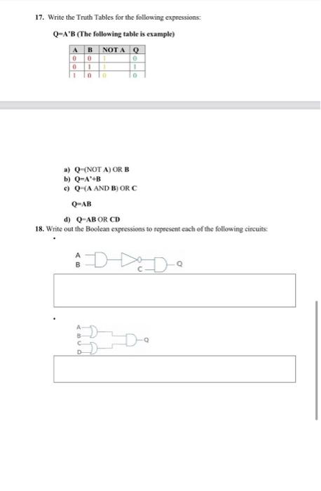 Solved 17. Write the Truth Tables for the following | Chegg.com