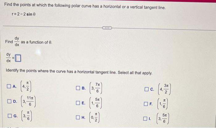 Solved Find the points at which the following polar curve | Chegg.com