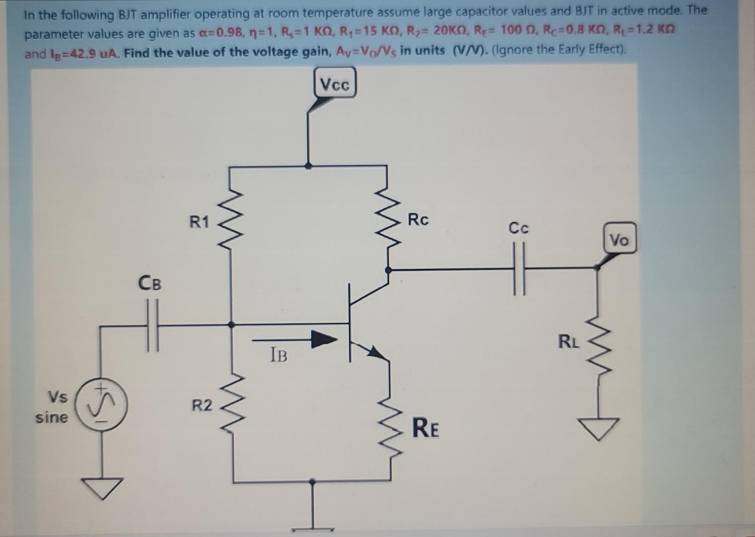 Solved In the following BJT amplifier operating at room | Chegg.com