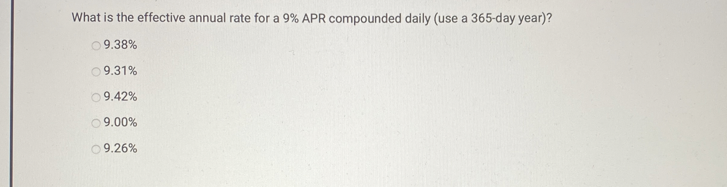 Solved What is the effective annual rate for a 9% ﻿APR | Chegg.com