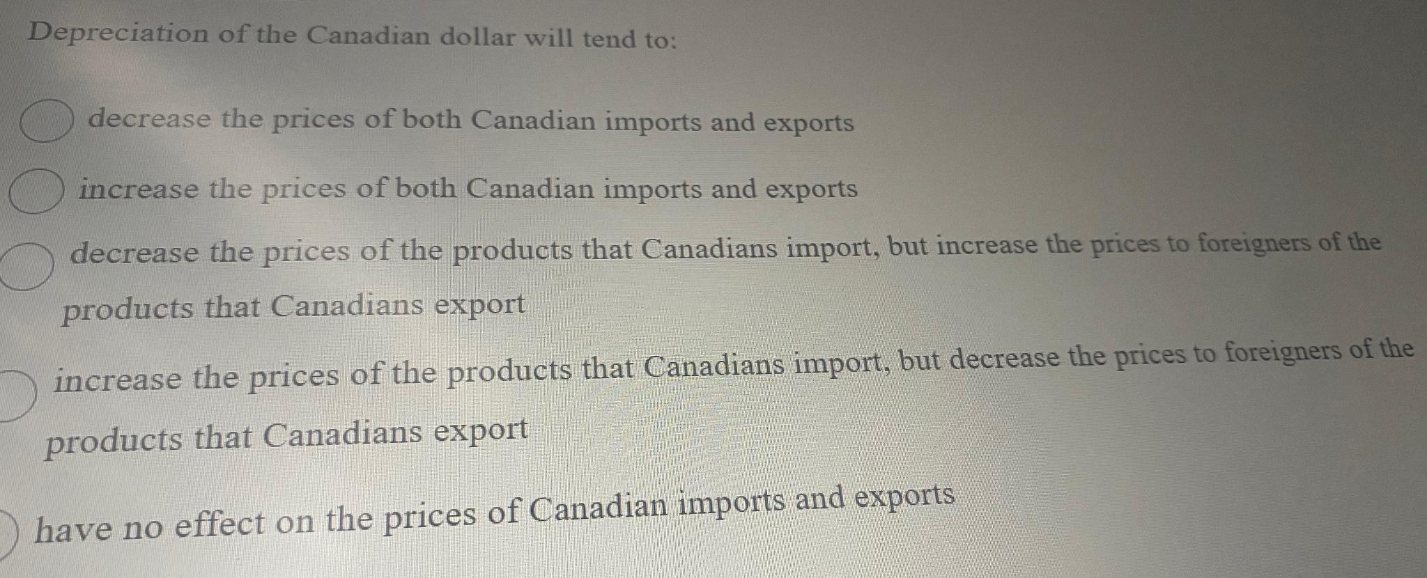 Solved Depreciation of the Canadian dollar will tend | Chegg.com