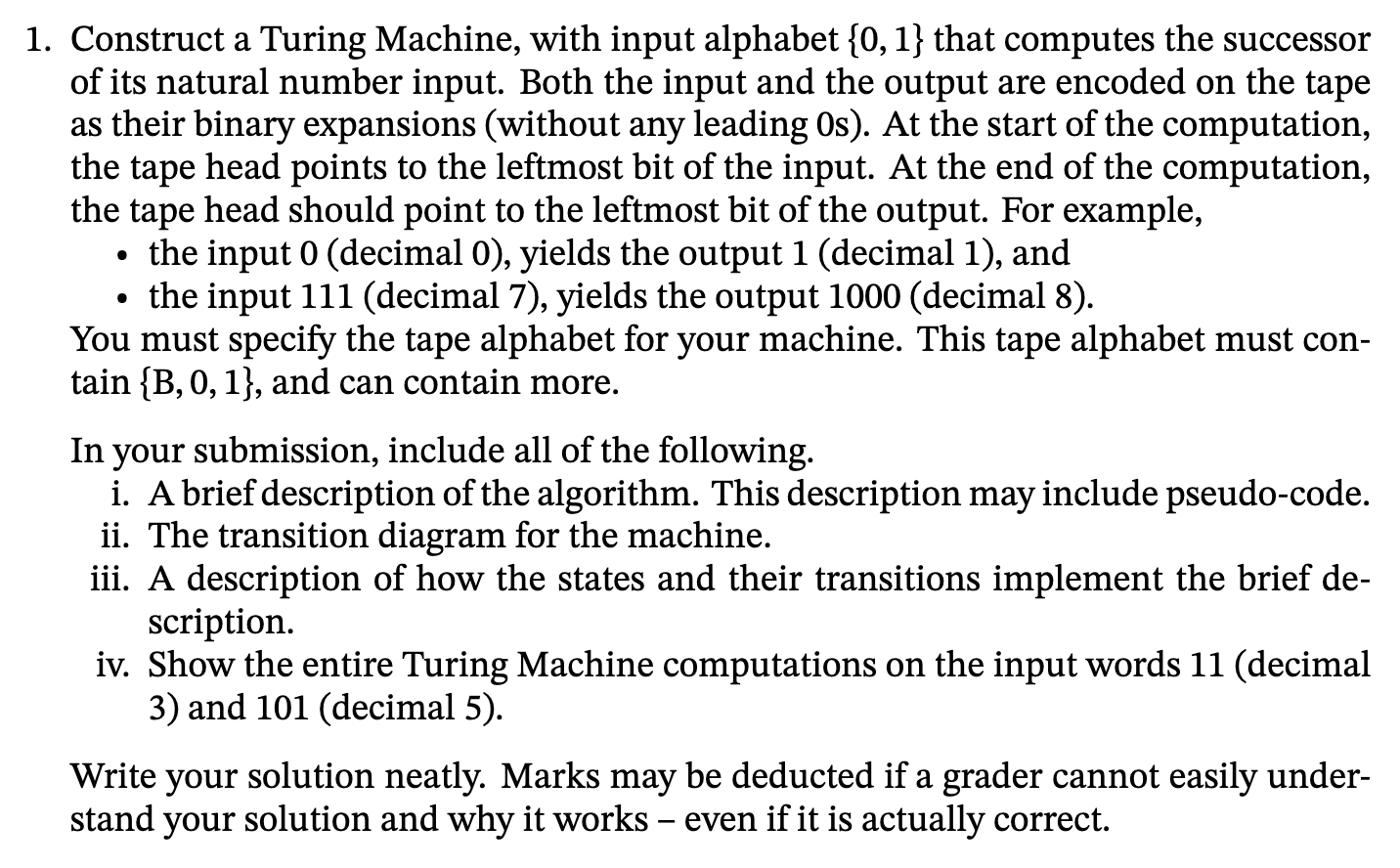 Solved Construct a Turing Machine, with input alphabet {0,1} | Chegg.com