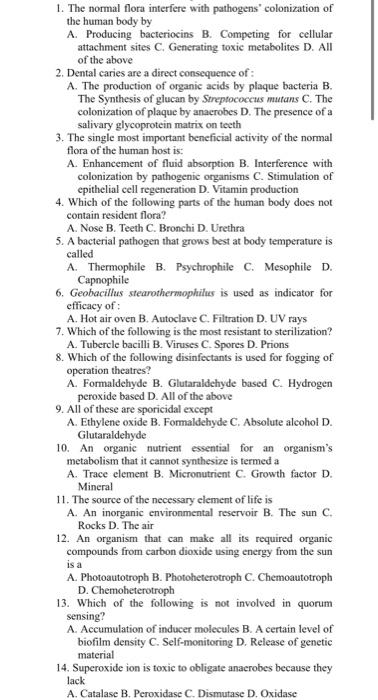 Solved 1. The normal flora interfere with pathogens" | Chegg.com