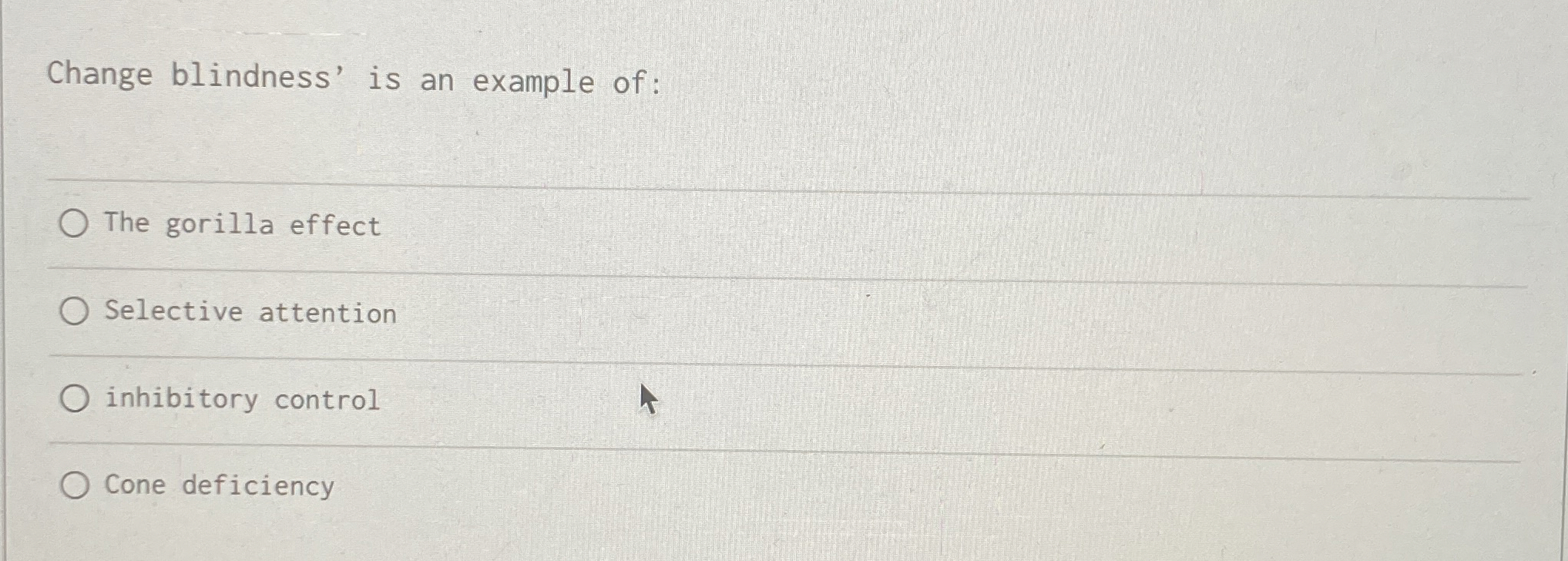Solved Change blindness' is an example of:The gorilla | Chegg.com