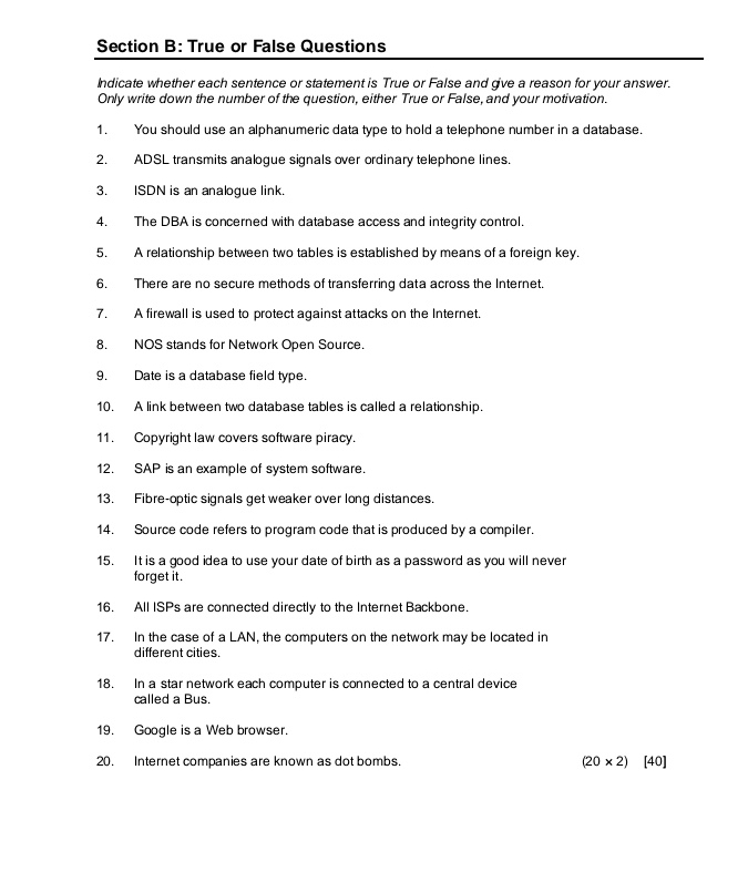 Solved Section B: True or False QuestionsIndicate whether | Chegg.com