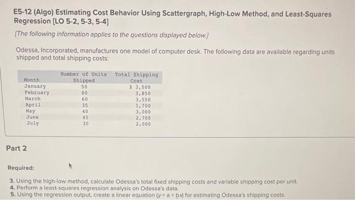 Solved E5-12 (Algo) Estimating Cost Behavior Using | Chegg.com
