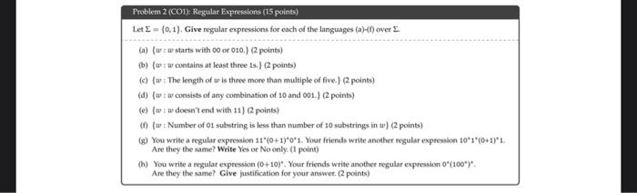 Solved Problem 2 (COI): Regular Expressions (IS points) Let | Chegg.com