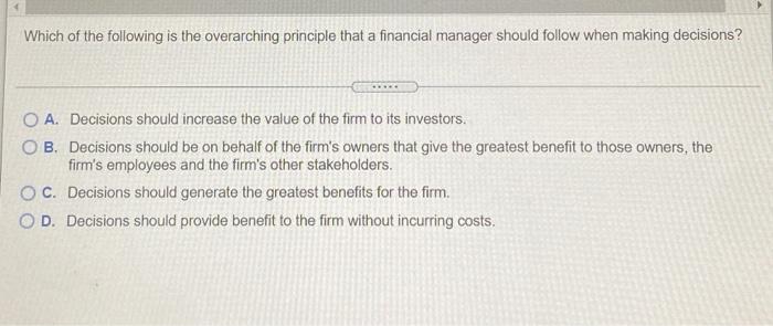 Solved Which of the following is the overarching principle | Chegg.com