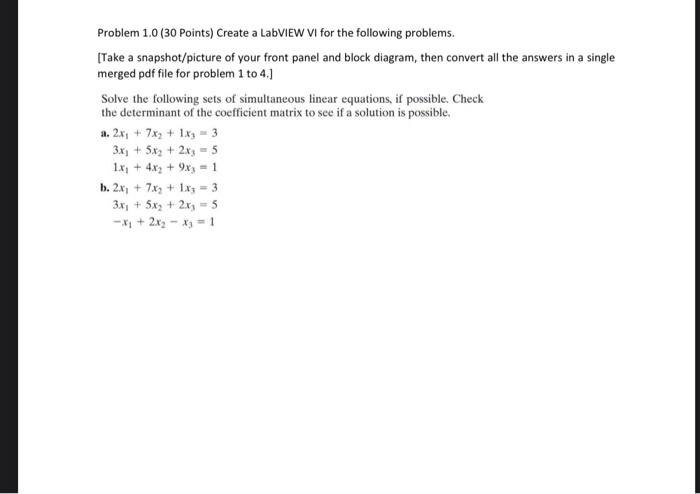 Solved Problem 1.0 (30 Points) Create a LabVIEW VI for the | Chegg.com