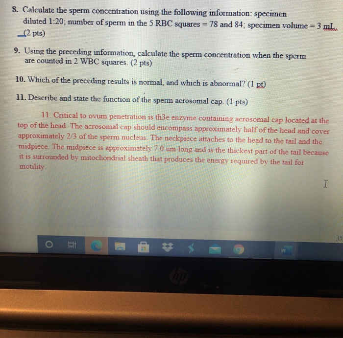 Solved 8. Calculate the sperm concentration using the | Chegg.com