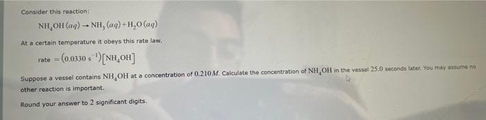 Solved Consider this reaction: NH4OH(aq)→NH3(aq)+H2O(aq) At | Chegg.com